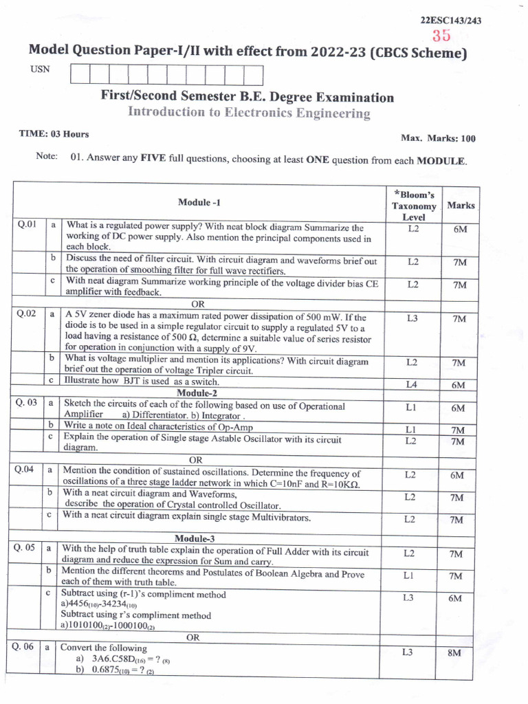 Esc Model Paper 1 Solution | PDF