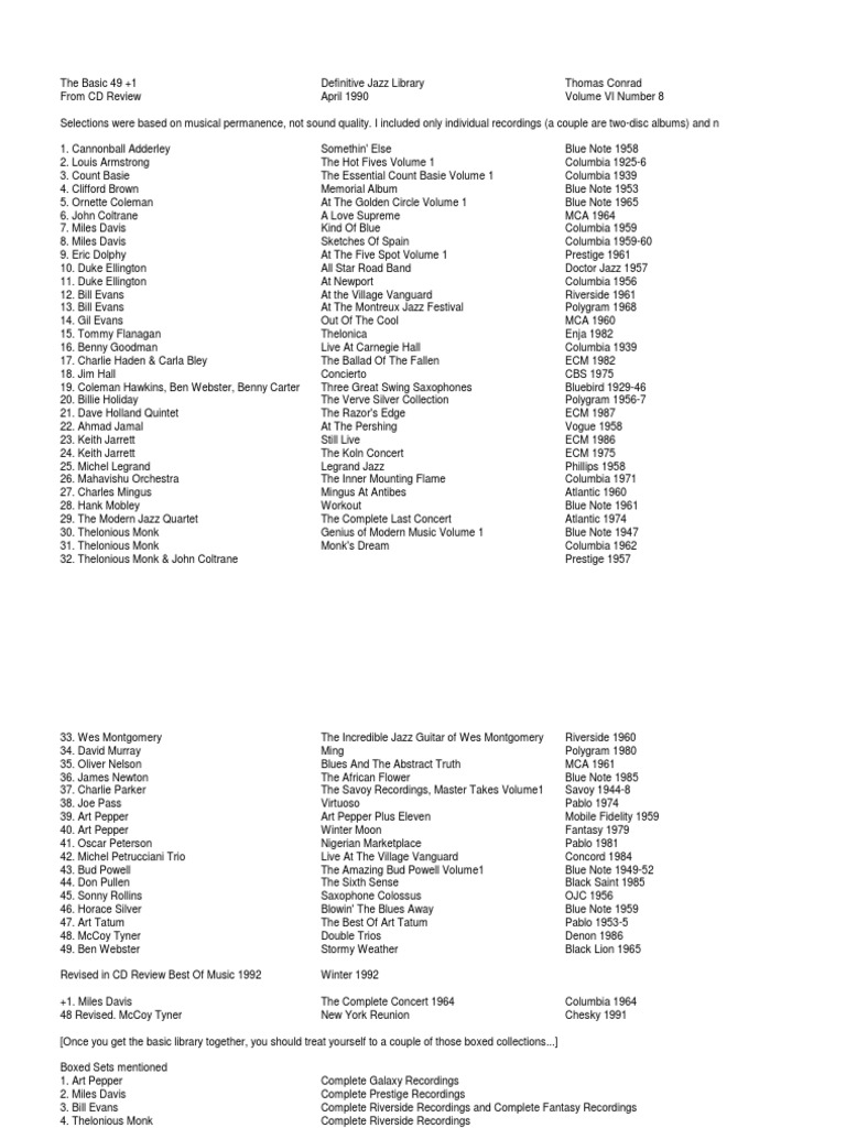 Basic 49 Jazz Albums | PDF | Jazz | American Musicians