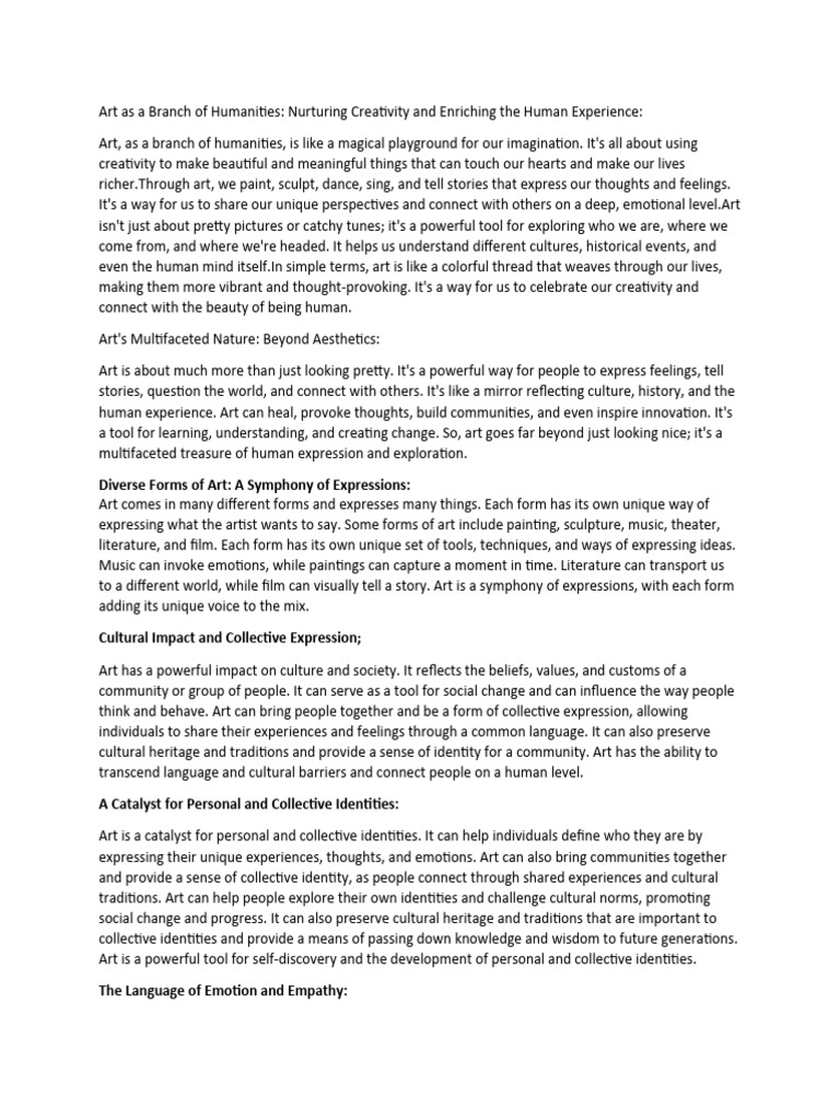 Art As A Branch of Humanities | PDF | Empathy | Traditions