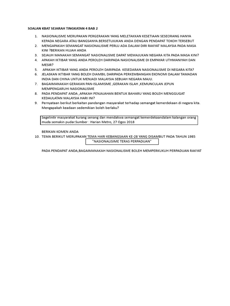 Sej Kbat Bab 2 Tingkatan 4 | PDF