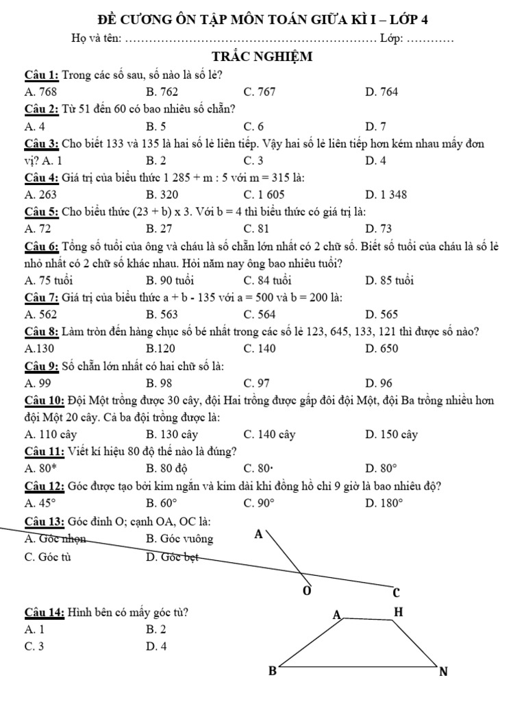 ĐỀ CƯƠNG ÔN TẬP TOÁN GKI 2023-2024 | PDF