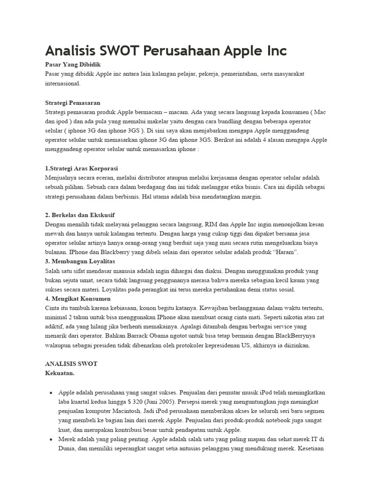 Analisis SWOT Apple Inc. 2023 | PDF | Teknologi & Rekayasa