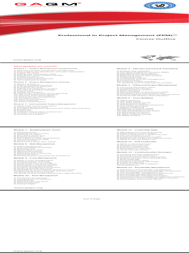 PPM Course-Outline | PDF | Project Management | Leadership