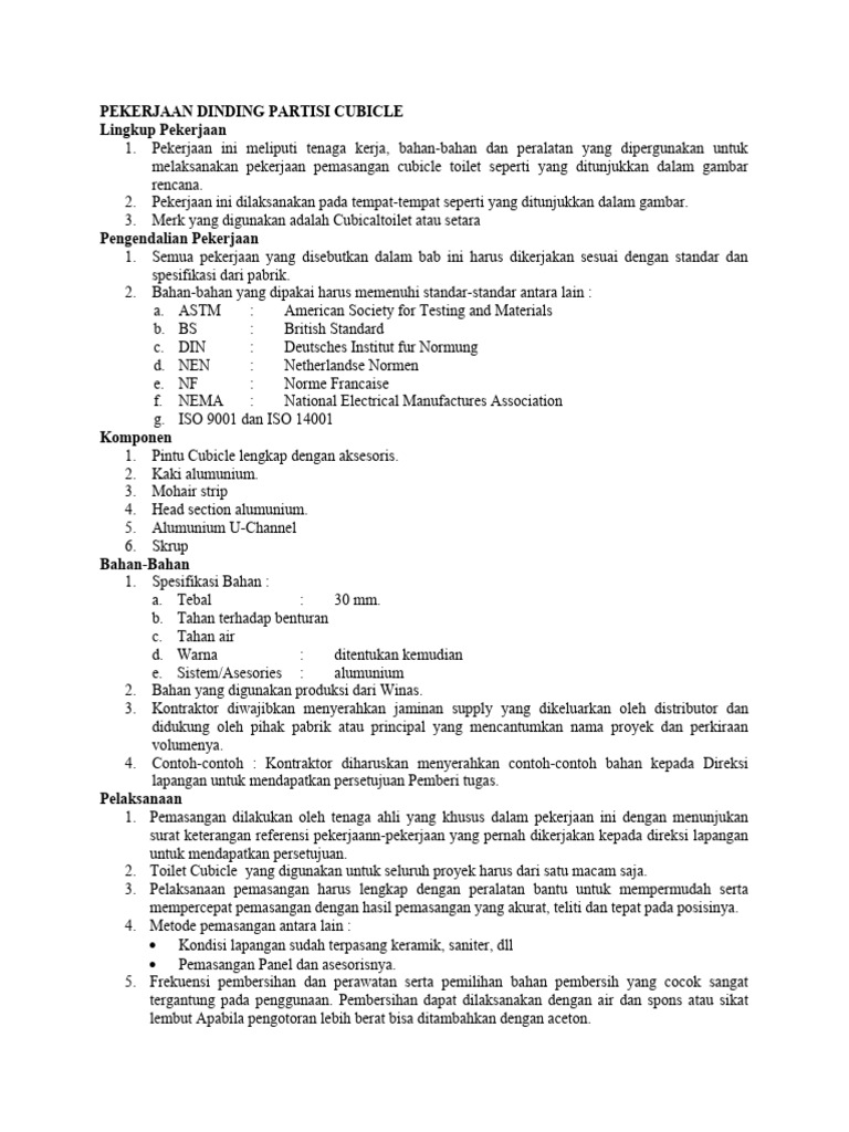 Pekerjaan Dinding Partisi Cubicle | PDF | Komputer | Teknologi & Rekayasa
