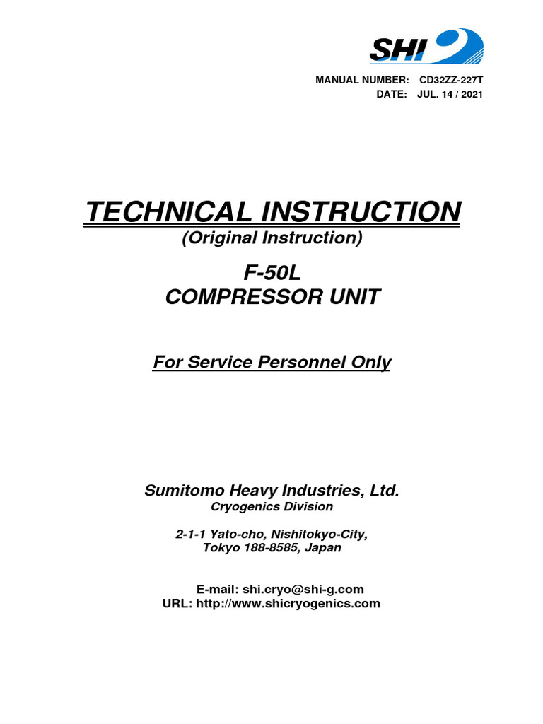 F-50L Compressor Technical Manual | PDF | Power Supply | High Voltage