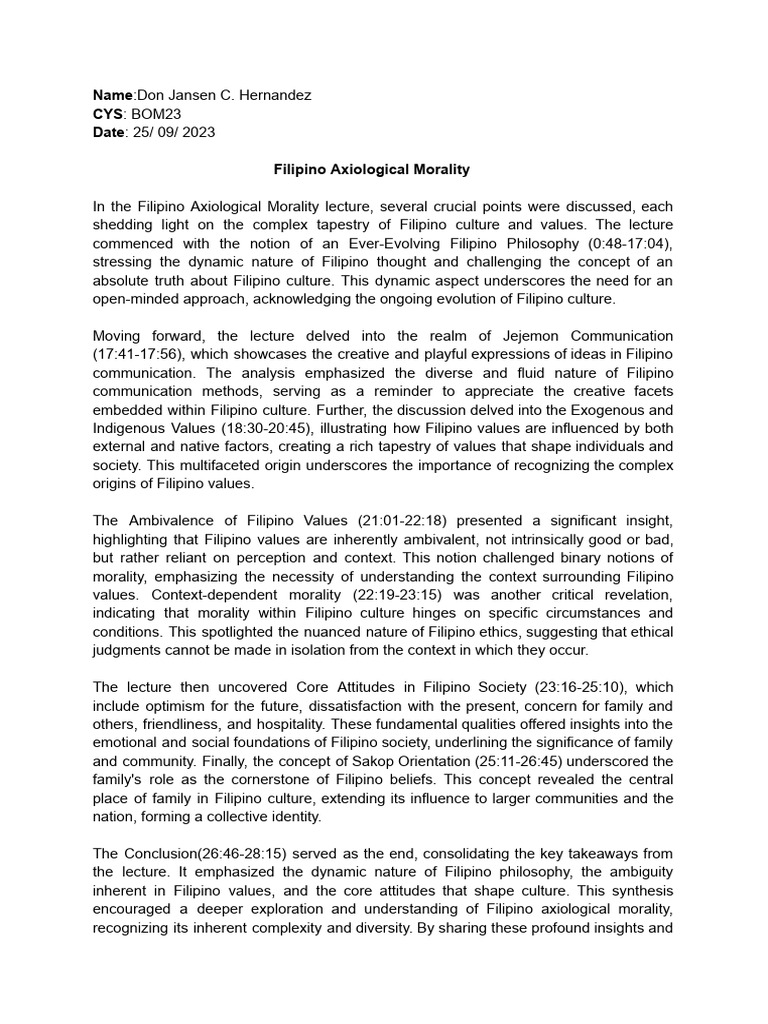 Filipino Axiological Morality | PDF | Axiology | Morality