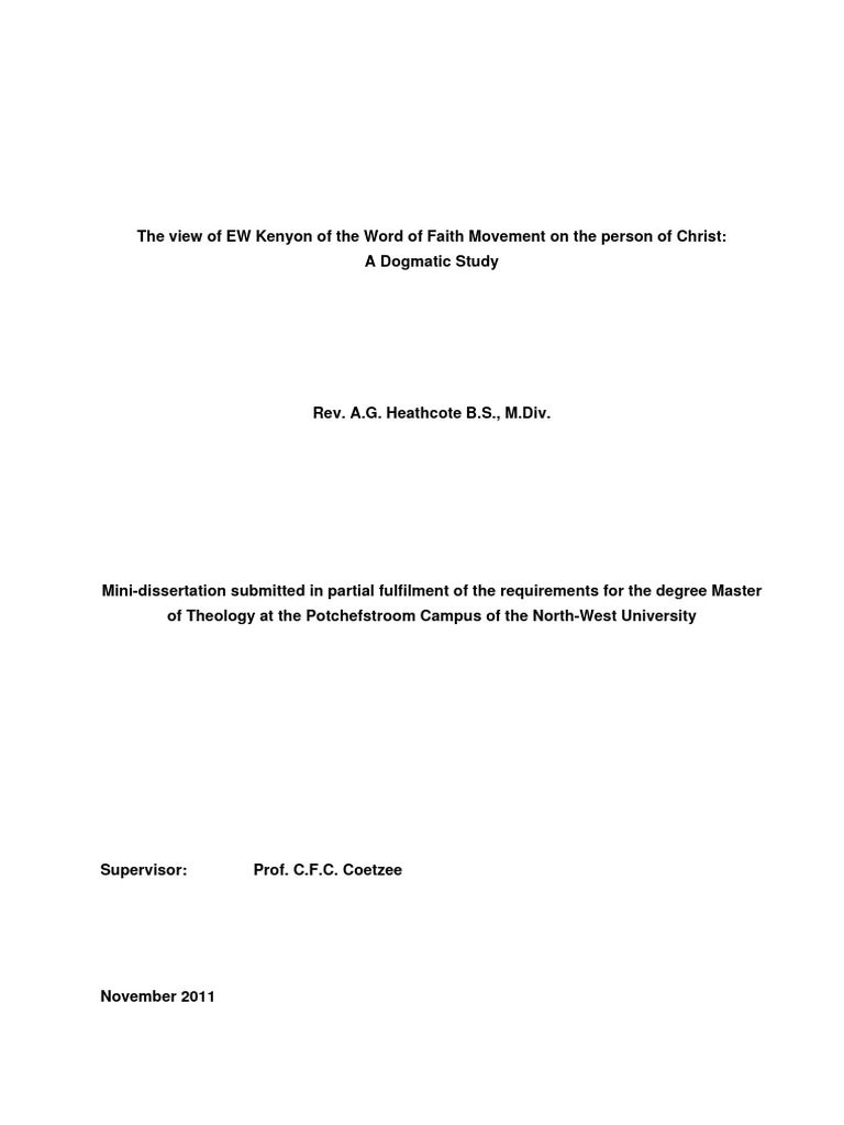 The View of EW Kenyon of The Word of Faith Movement On The Person of ...