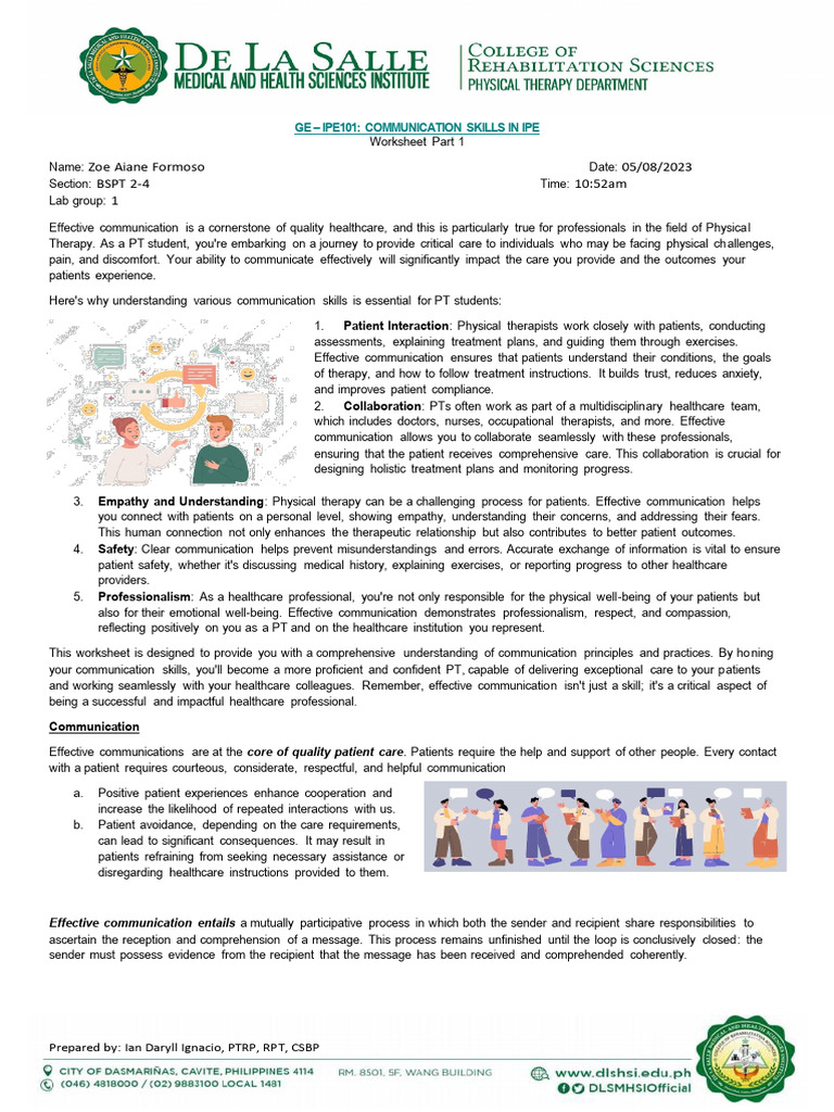 Effective Communication in Physical Therapy | PDF | Nonverbal ...
