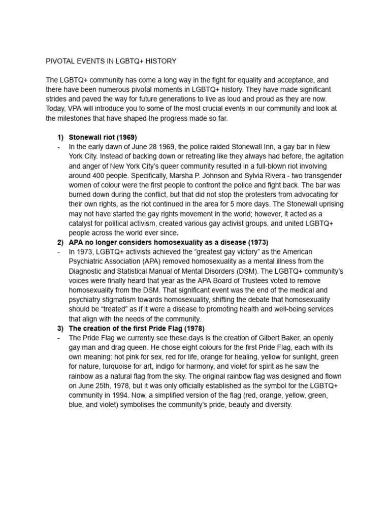 Pivotal Events in LGBTQ+ History | PDF | Lgbt | LGBTQIA+ Studies