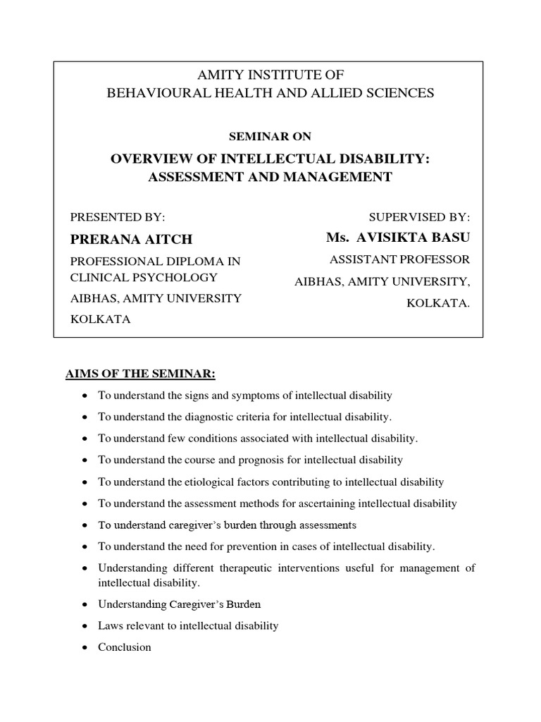 Seminar Handout On Overview of Intellectual Disability - Assessment and ... Seminar Handout On Overview of Intellectual Disability - Assessment and ...