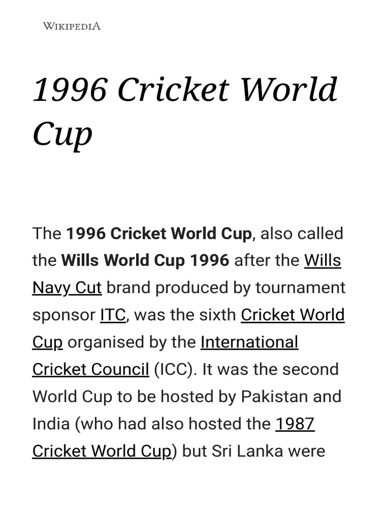 1996 Cricket World Cup Overview | PDF | Ball Games | One Day ...