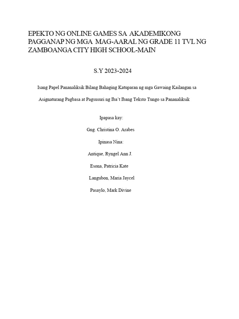 Epekto NG Online Games Sa Akademikong 1 | PDF