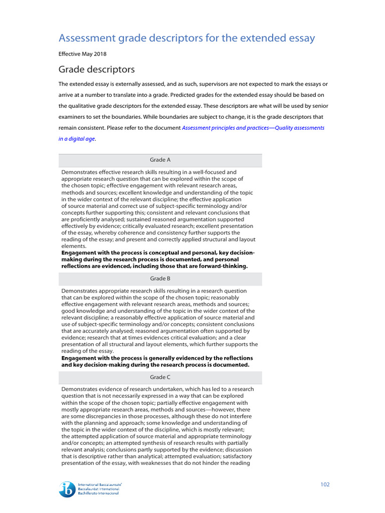 EE - Assessment Grade Descriptors For The Extended Essay | PDF | Essays ...