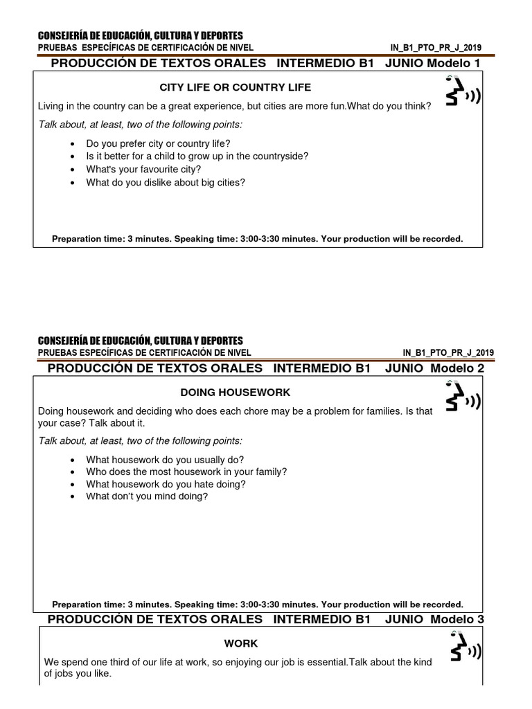 Modelo Examen Oral Cambridge b1 | PDF