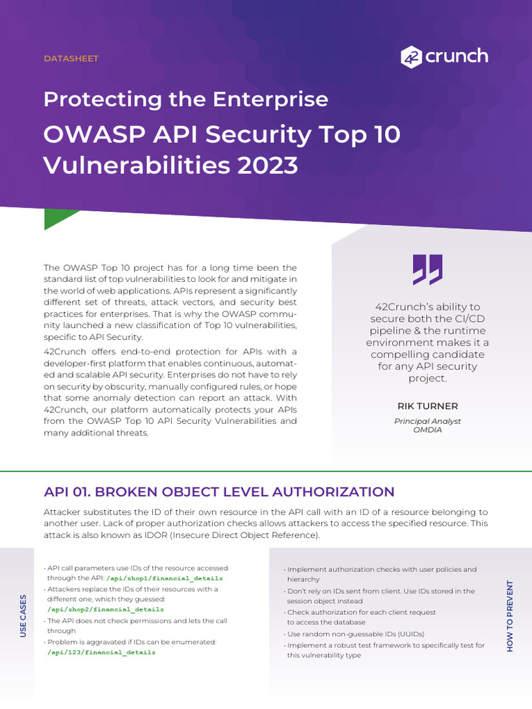 42crunch OWASP 2023 Datasheet 4p v1 | PDF | Password | Authentication 42crunch OWASP 2023 Datasheet 4p v1 | PDF | Password | Authentication