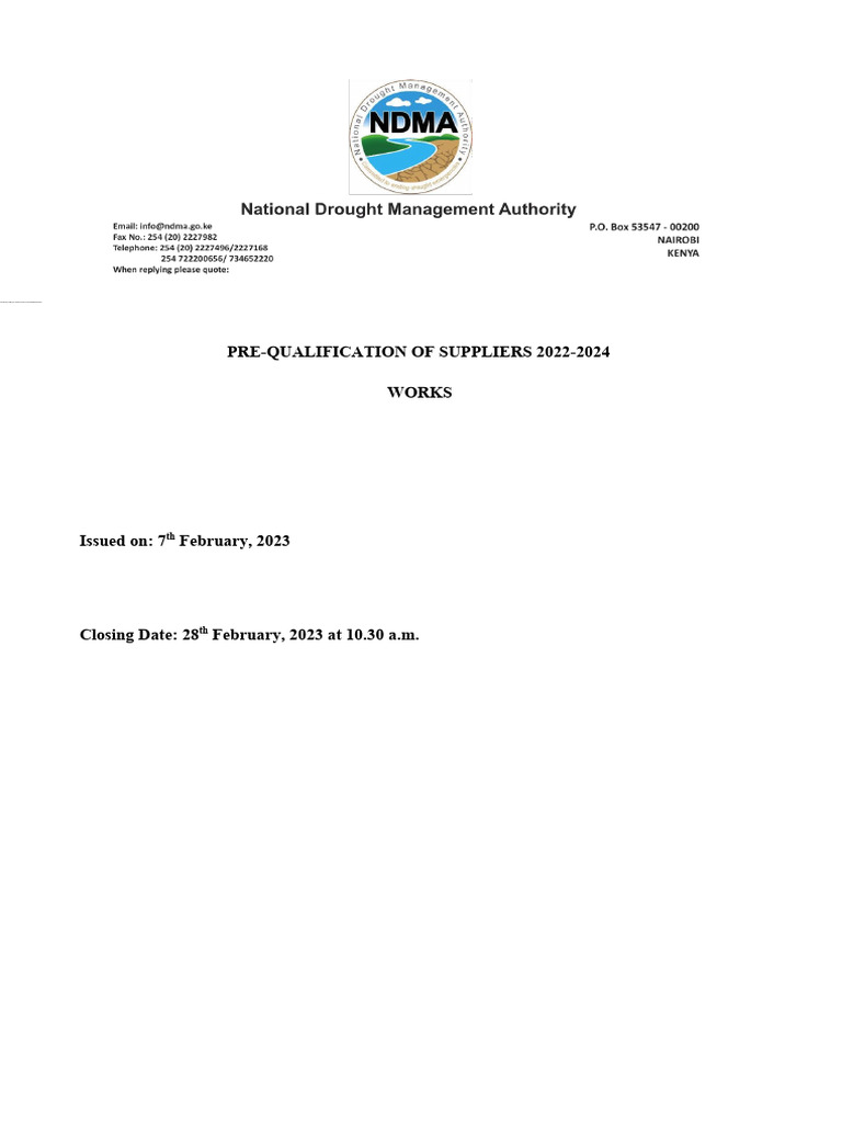 Prequalification Document For Works NDMA 15 | PDF | Procurement | Joint ...