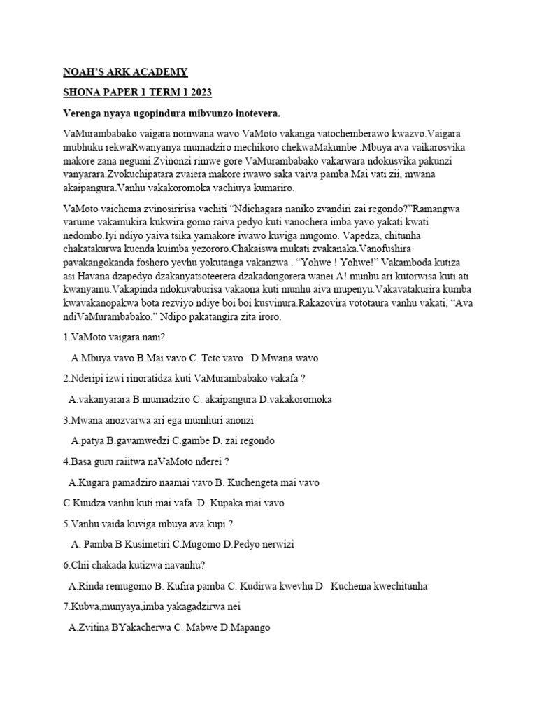 GRADE 5 Shona Pper 1 | PDF