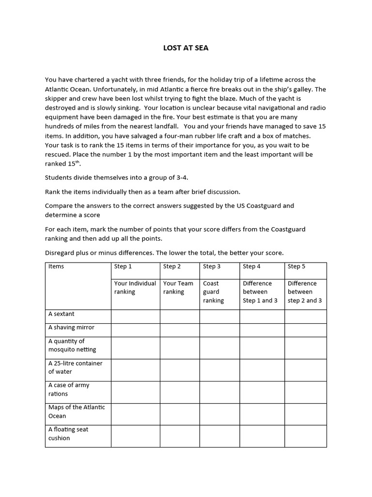 Lost at Sea Instruction Sheet | PDF | Foreign Language Studies | History