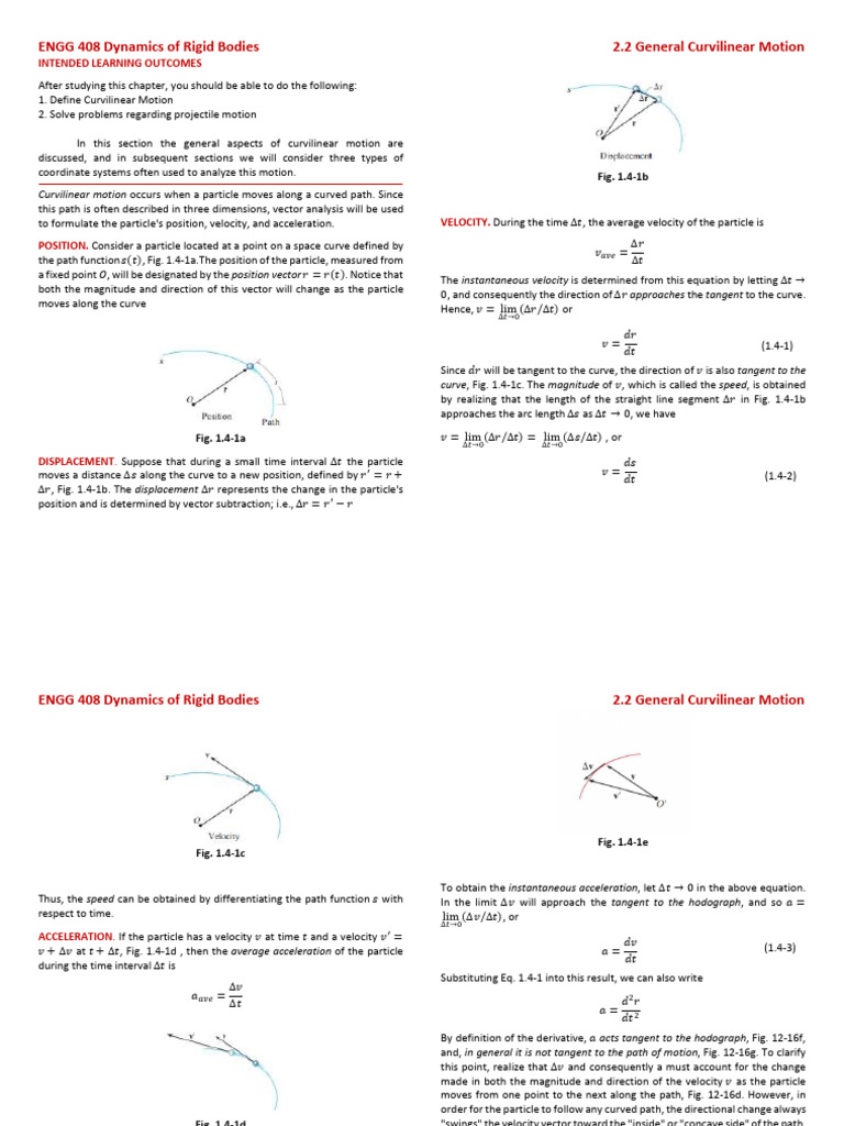 Module 2.2 Curvilinear Kinematics | PDF | Acceleration | Velocity