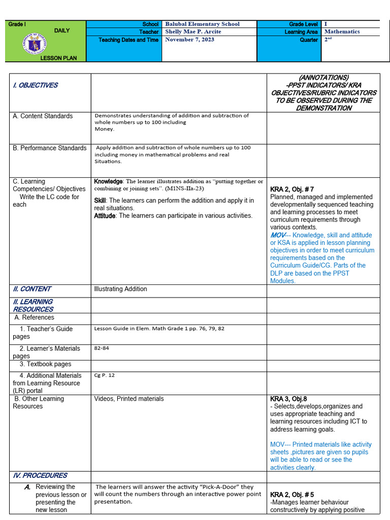 (Annotations) - PPST Indicators/ Kra Objectives/Rubric Indicators To Be Observed During The ...