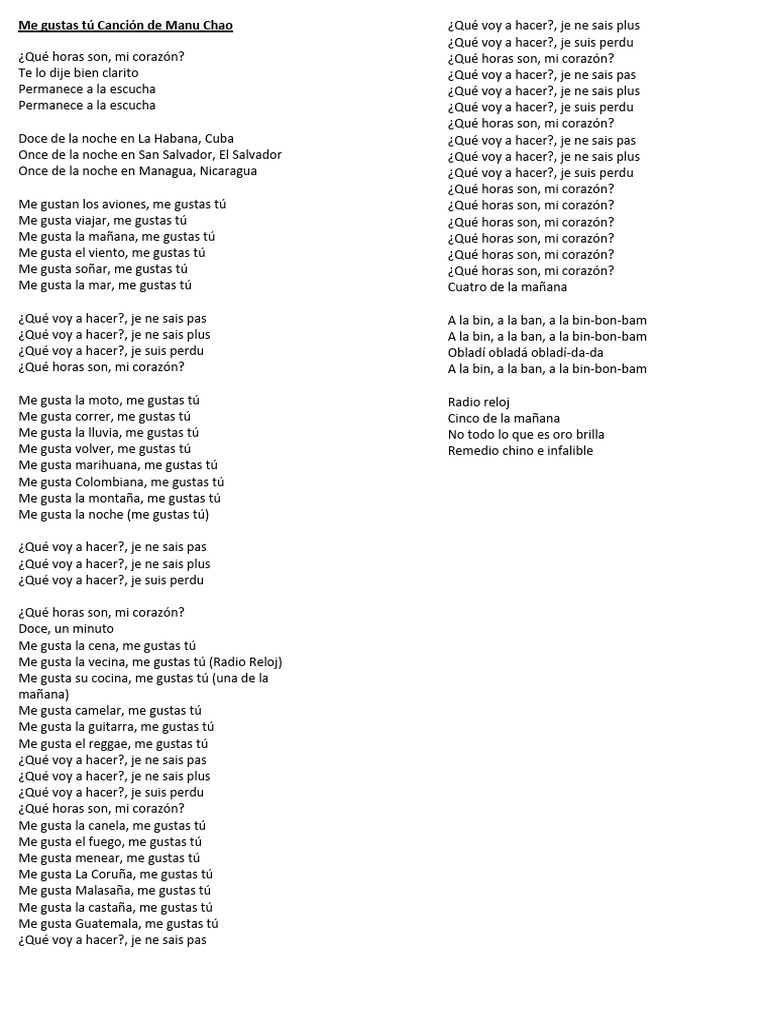 Me gustas tú (manu chao) | PDF