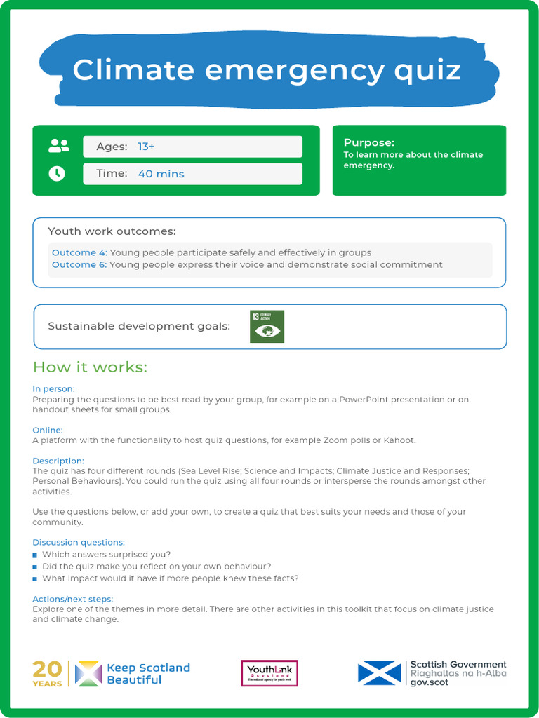 Climate Emergency Quiz Age 13plus | PDF | Climate Change | Greenhouse ...