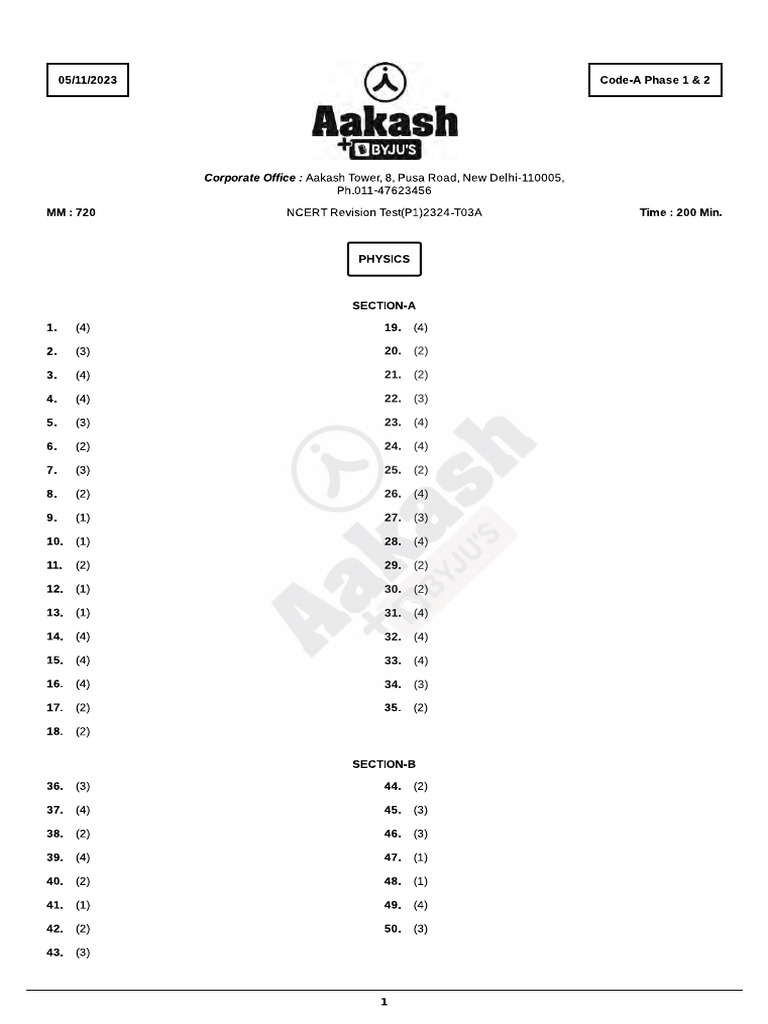 NRT-03 Answer KEY | PDF