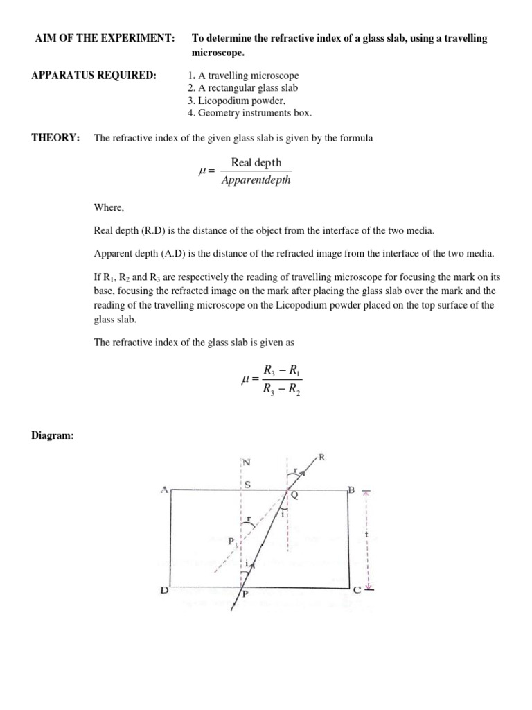 Travelling Microscope Pdf Refraction Glasses