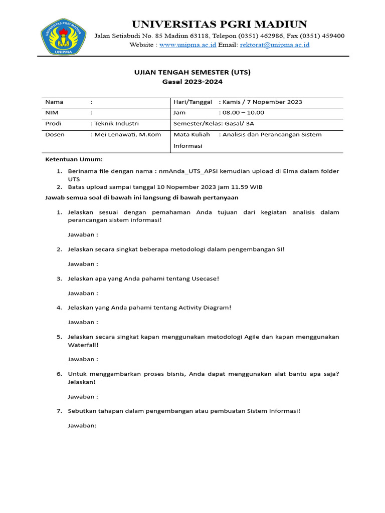 UTS Teknik Industri: Analisis Sistem Informasi | PDF