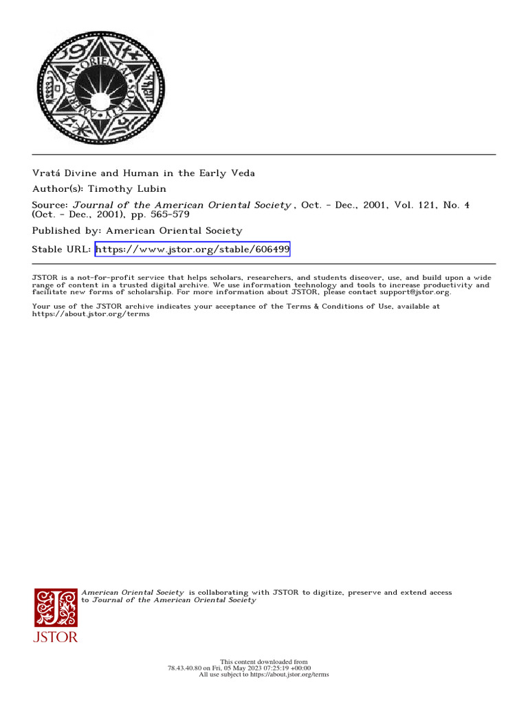 Lubin Timothy - Vrata Divine and Human in The Early Veda | PDF | Vedas ...