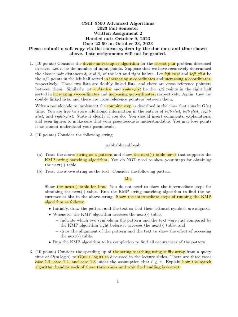 Hw 2 Pdf Algorithms String Computer Science
