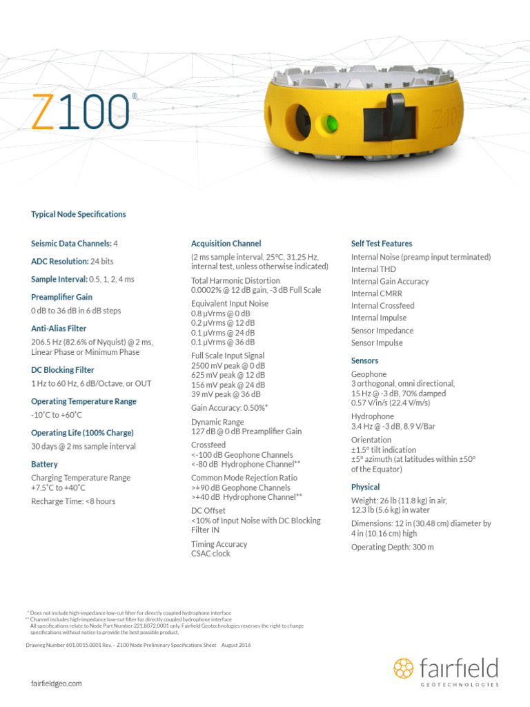 Z100 Spec Sheet 2018 | PDF | Sampling (Signal Processing) | Decibel