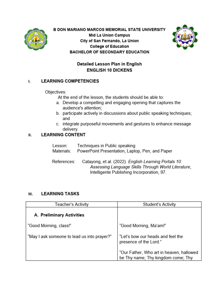 Demi Claire Lesson Plan Techniques in Public Speaking | PDF | Public Speaking | Senses