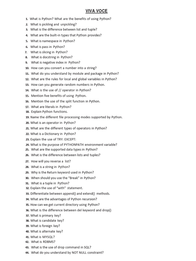 CS Viva Questions Project Oriented | PDF | Python (Programming Language ...