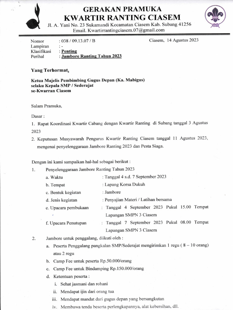 Jambore Ranting 2023 Ciasem: Info Penting | PDF