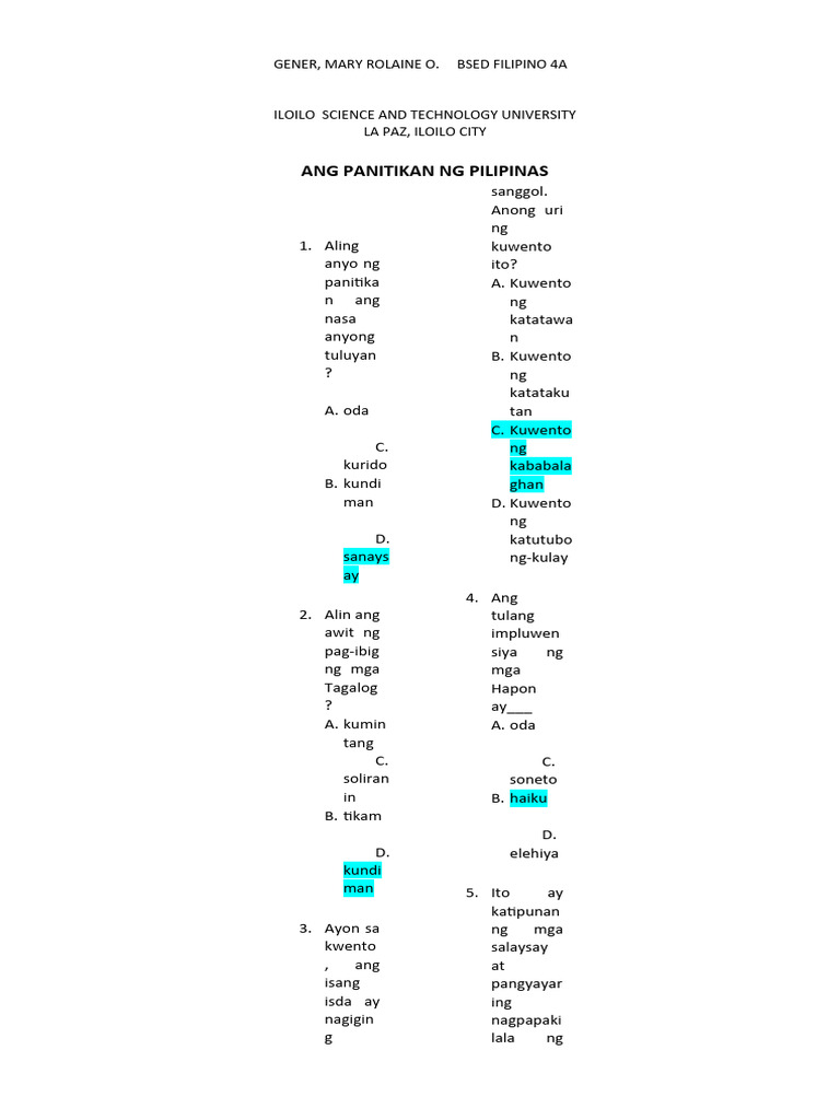 Filipino Panitikan Part 1 | PDF