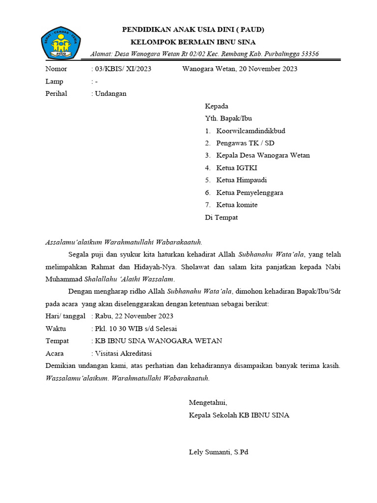 Surat Undangan Visitasi Akreditasi | PDF
