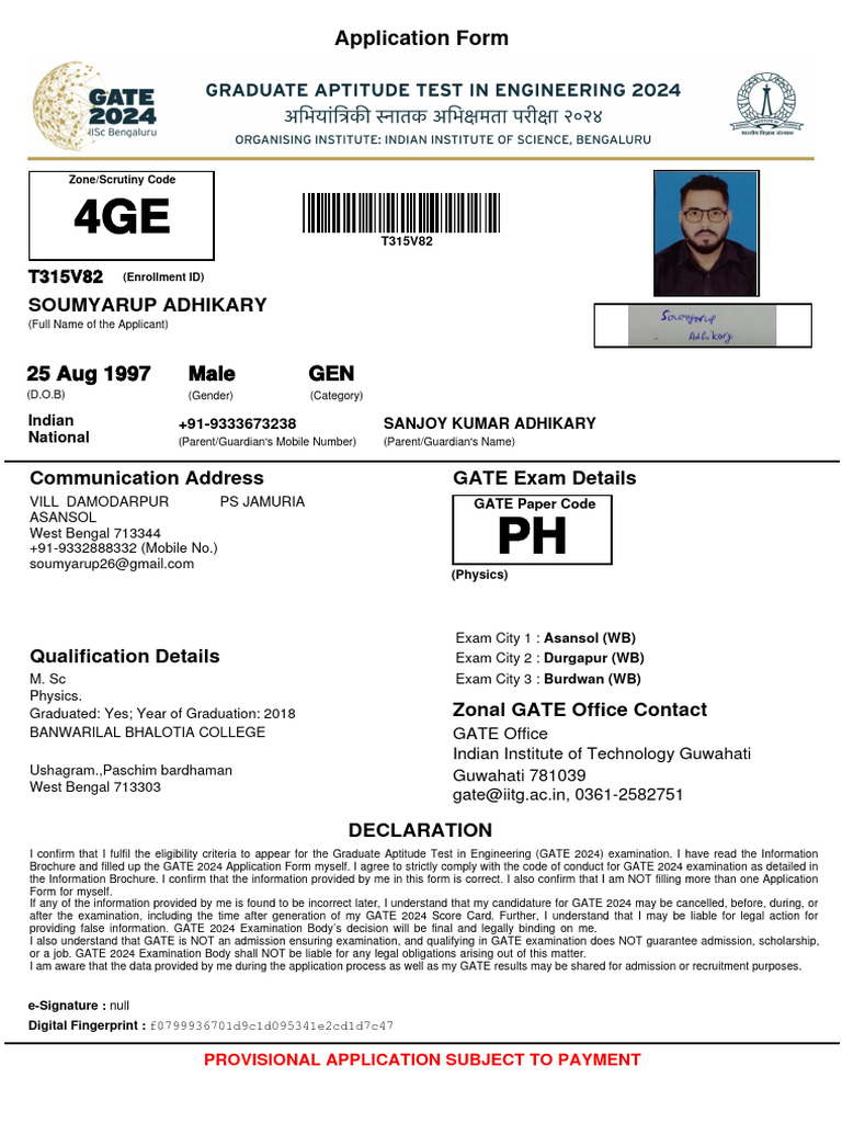 GATE 2024 Application Confirmation | PDF | University And College Admission