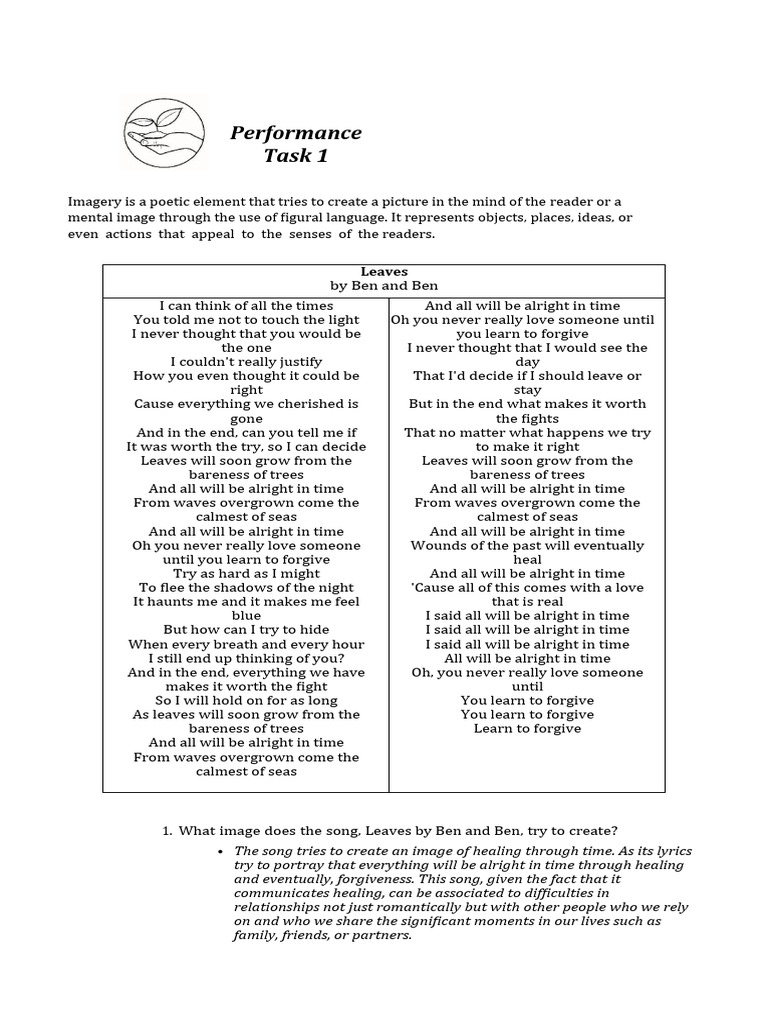 Performance-Task-1-Imagery-and-Song-Interpretation | PDF