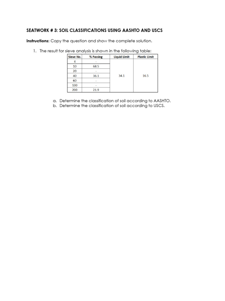 Exercise - Soil Classifications (AASHTO and USCS) | PDF