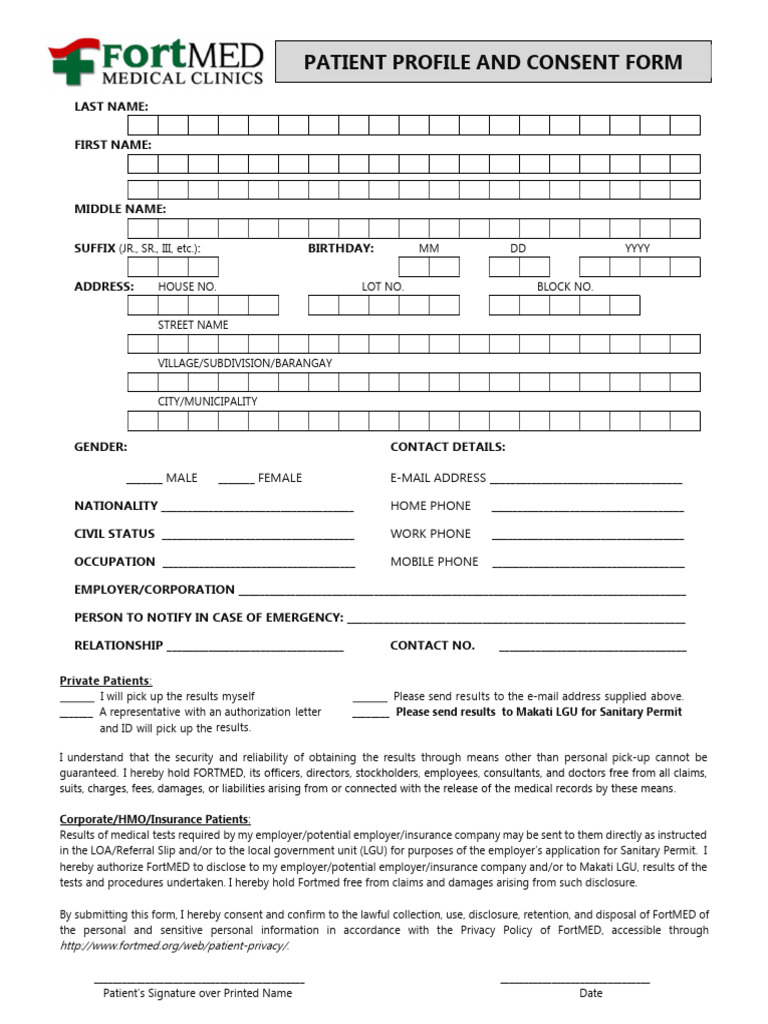 Patient Profile Form | PDF | Physical Examination | Privacy