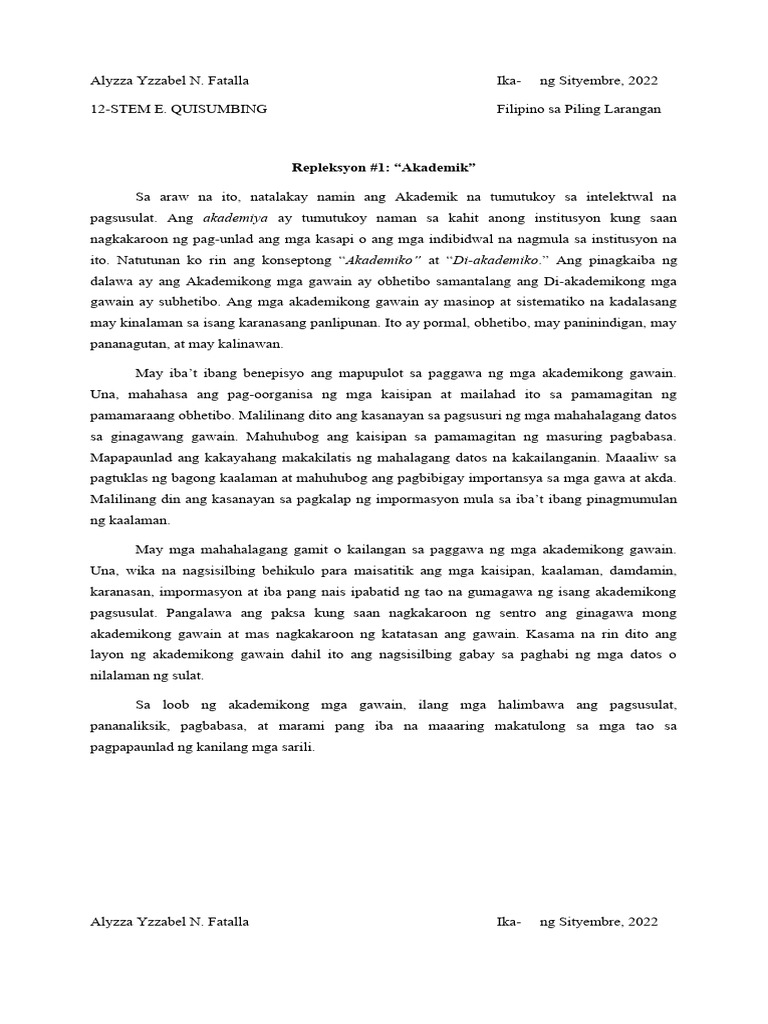 Repleksyon Sa FSPL 1 at 2 | PDF