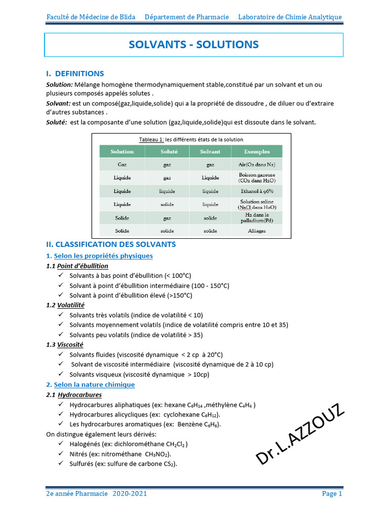 Classification des solvants en chimie | PDF | Solvant | Polarité (chimie)