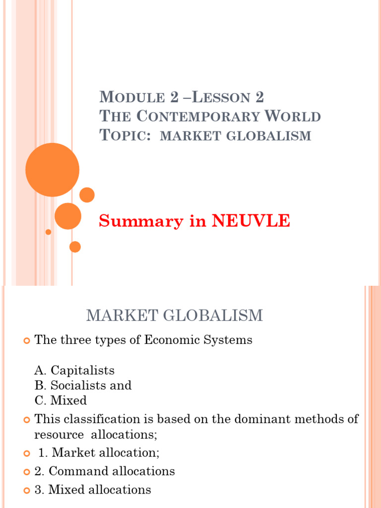Summary Module 2 TCW Presentation - PDF Market Globalism | PDF | Economic System | Capitalism
