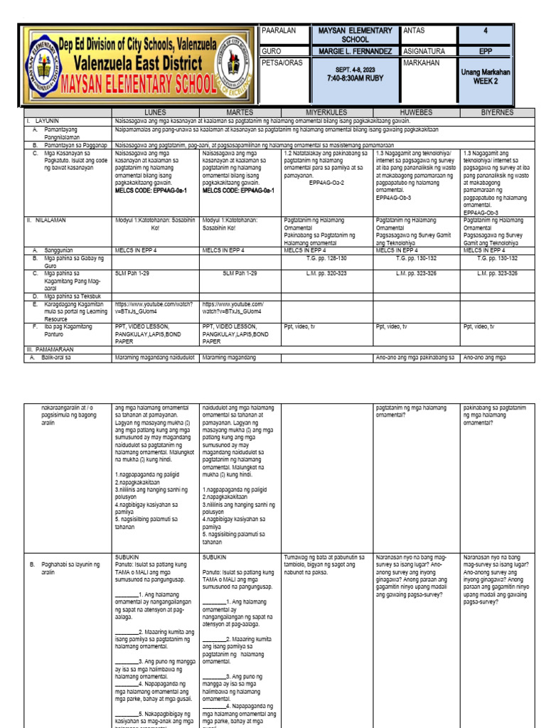 DLL in Epp4 Q1 - Week2 | PDF