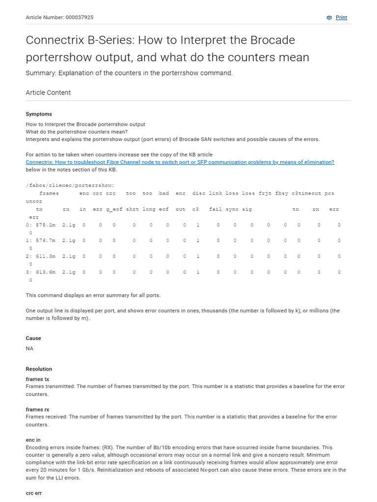 Connectrix B-Series - How To Interpret The Brocade Porterrshow Output, and What Do The Counters ...