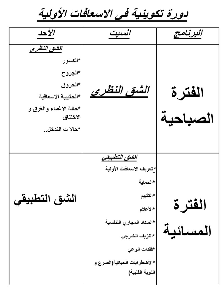 دورة تكوينية في الاسعافات الأولية Pdf