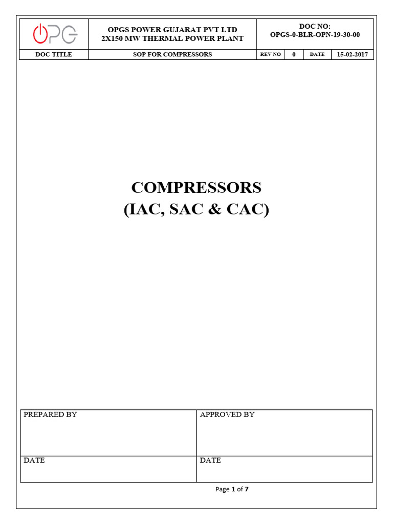 Opgs-0-Blr-Opn-19-30-00 - Sop For Compressors | PDF | Power Station ...
