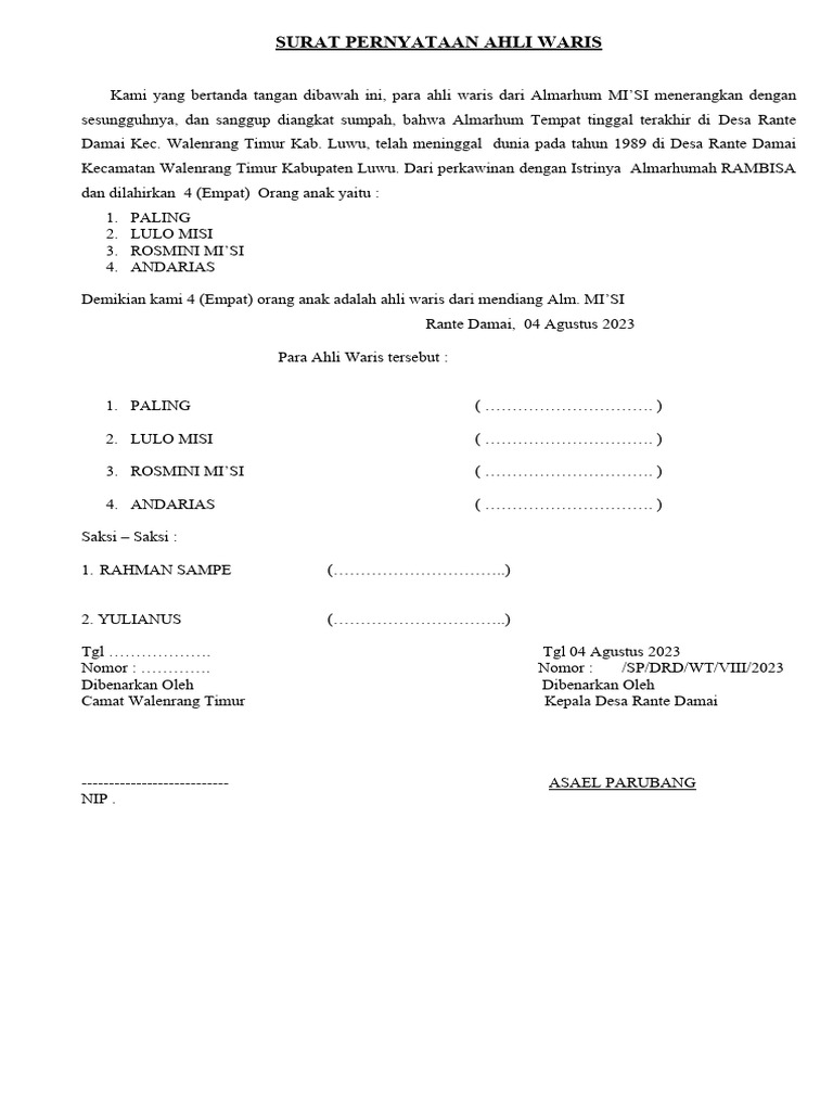 Andarias (Pengoperan Tanpa Ganti Rugi Dan Penyataan Ahli Waris) | PDF Andarias (Pengoperan Tanpa Ganti Rugi Dan Penyataan Ahli Waris) | PDF
