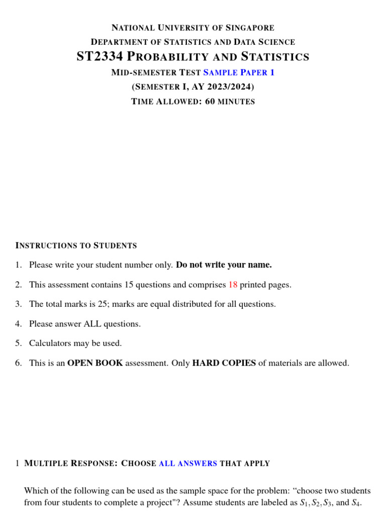 Midterm Sample Paper 1 | PDF | Probability Distribution | Statistical ... Midterm Sample Paper 1 | PDF | Probability Distribution | Statistical ...